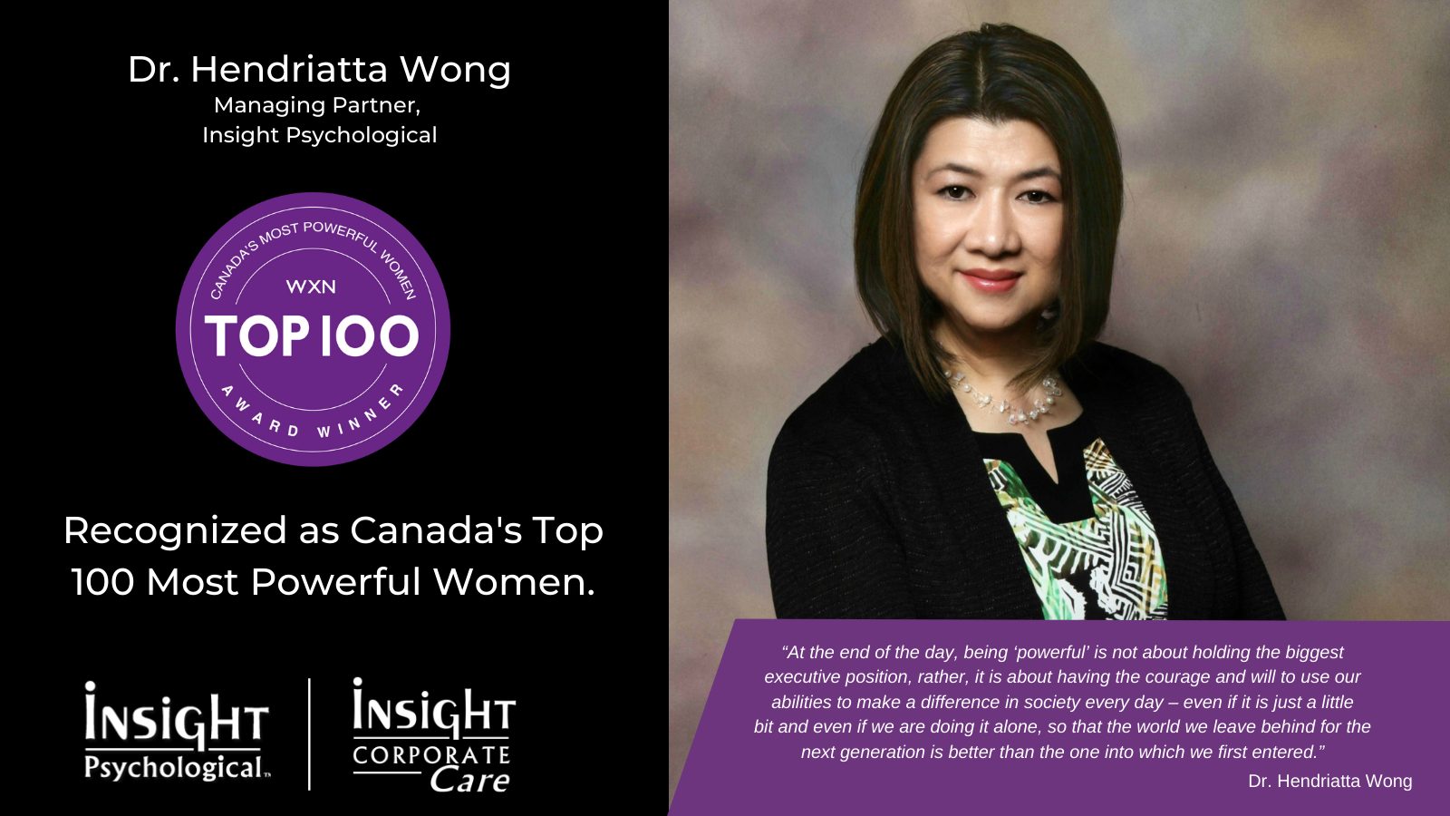 Top 100 Most Powerful Women in Canada - Dr. Hendriatta Wong! - Insight ...